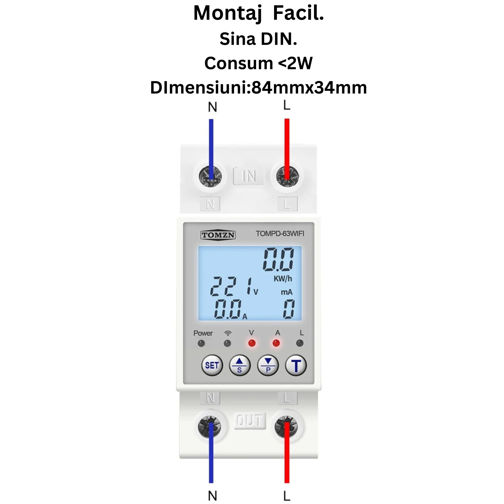 Releu monofazic WIFI, contor de energie inteligent, NeoHGS Tomzn, protectie supratensiune ...