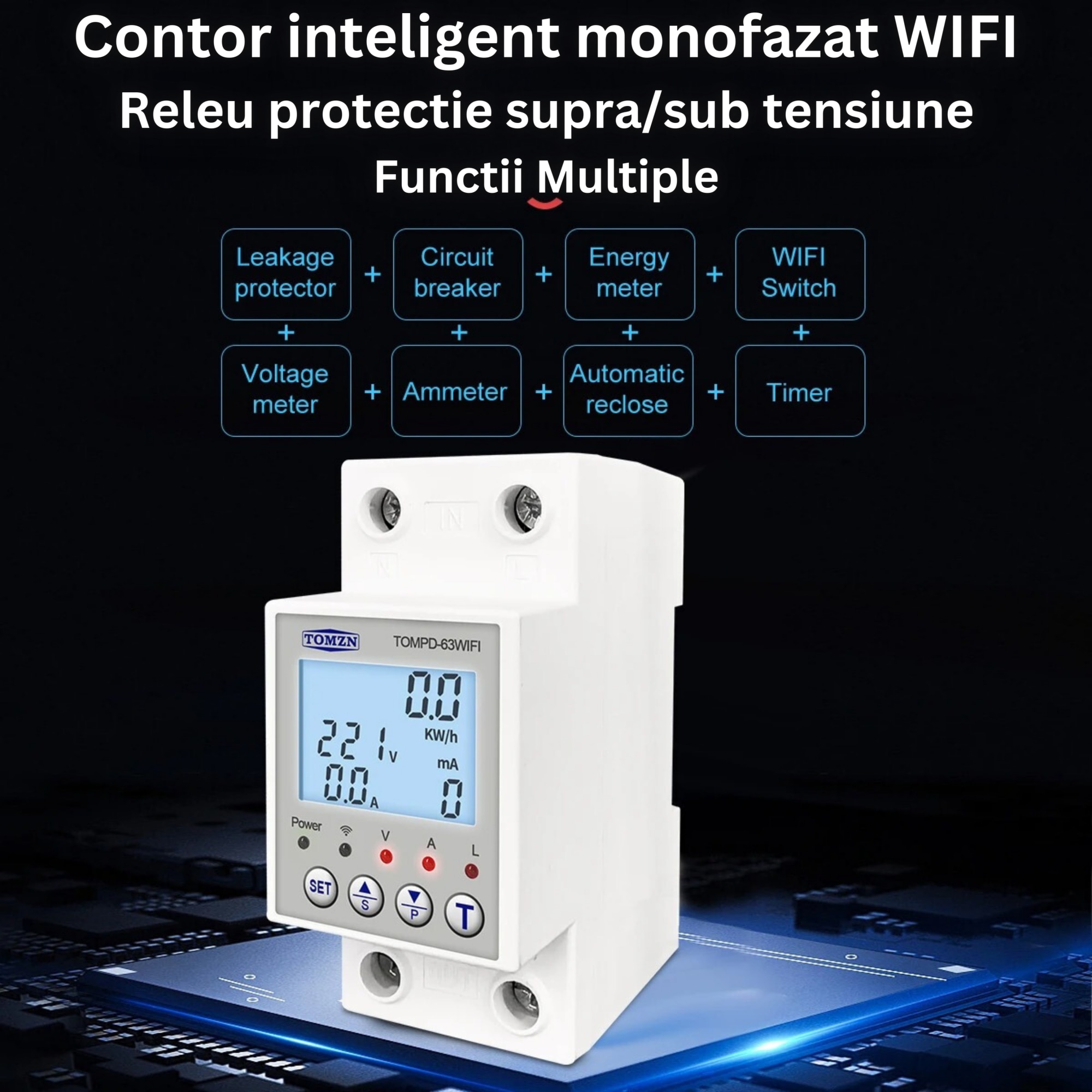 Releu monofazic WIFI, contor de energie inteligent, NeoHGS Tomzn, protectie supratensiune ...