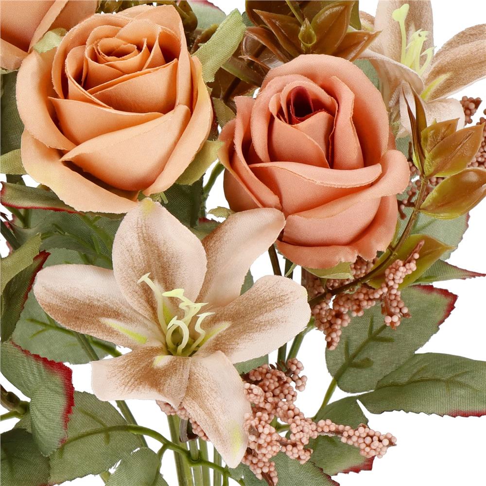 Buchet de flori artificiale din poliester, 9 fire trandafiri si crini ...