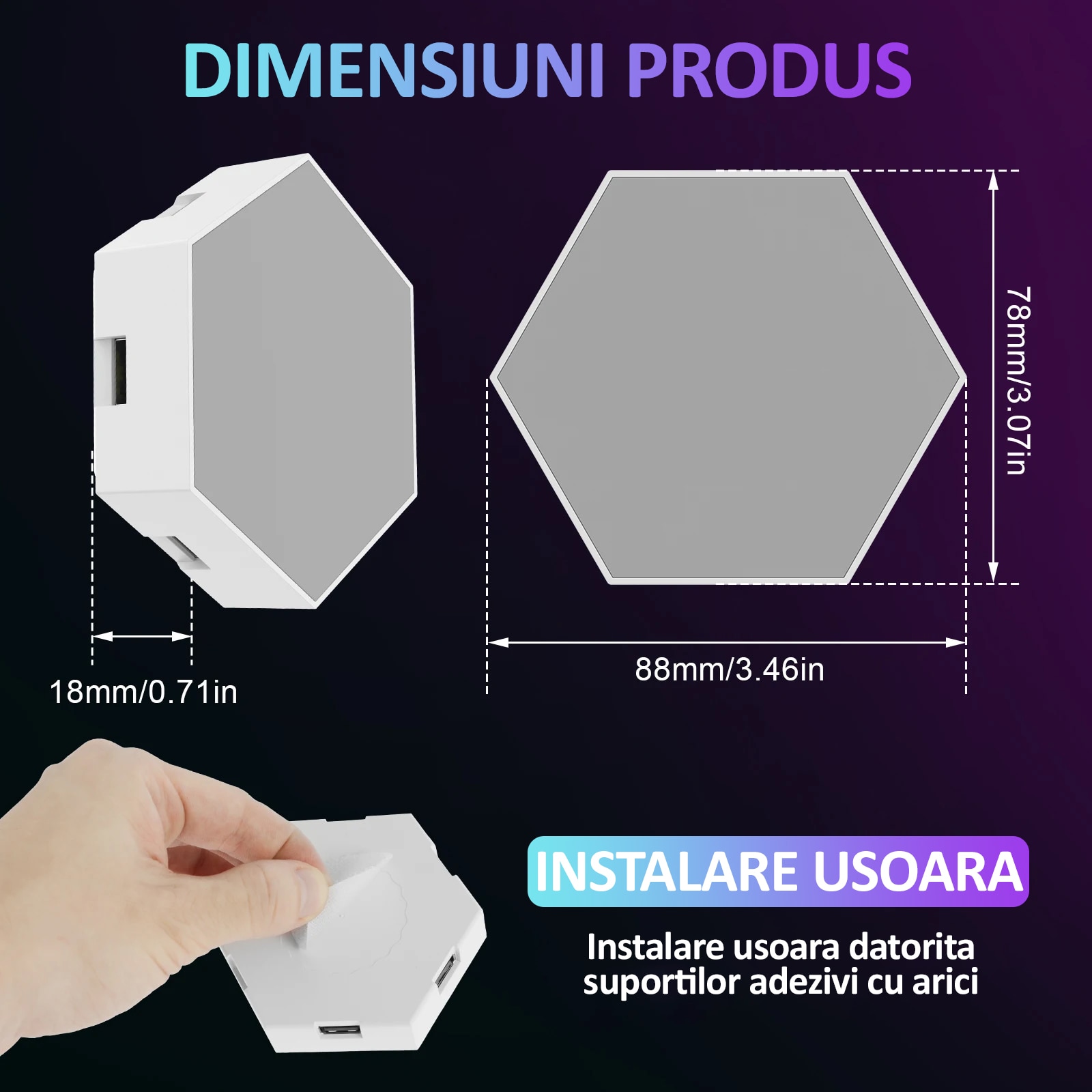 Set 12 lampi RGB hexagonale modulare de perete, NEXTLY, control prin ...