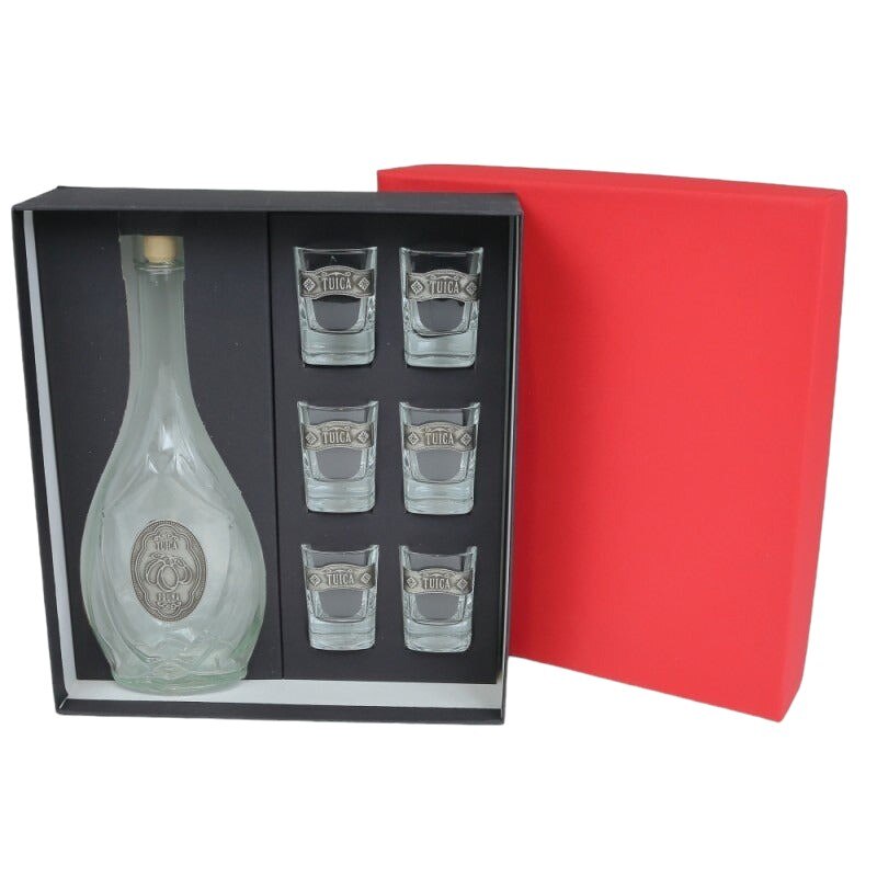 Set Sticla Tuica 500 ml cu 6 pahare in Cutie Rosie - eMAG.ro
