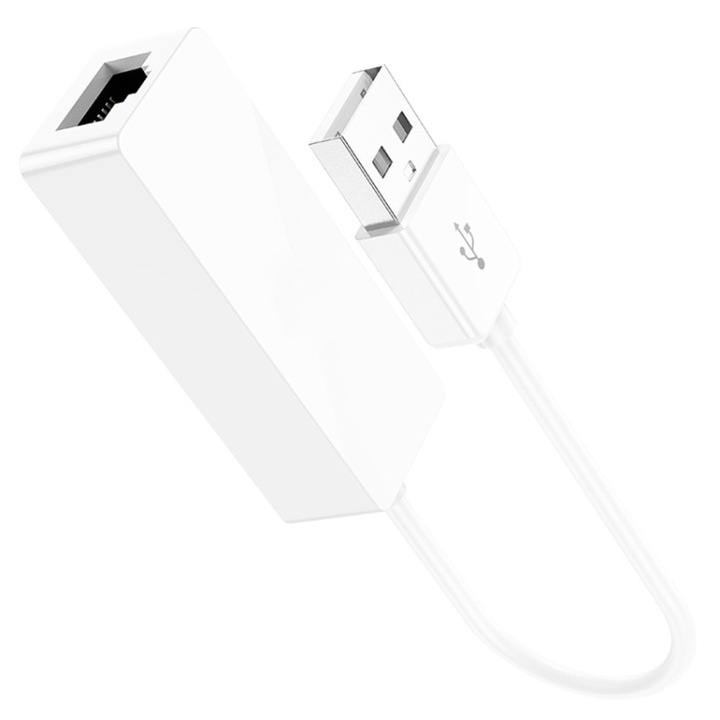 Adaptor USB-A tata la RJ45 mama, 100Mbps, ABS, lungime cablu 150mm, Alb ...