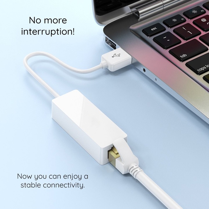 Adaptor USB-A tata la RJ45 mama, 100Mbps, ABS, lungime cablu 150mm, Alb ...