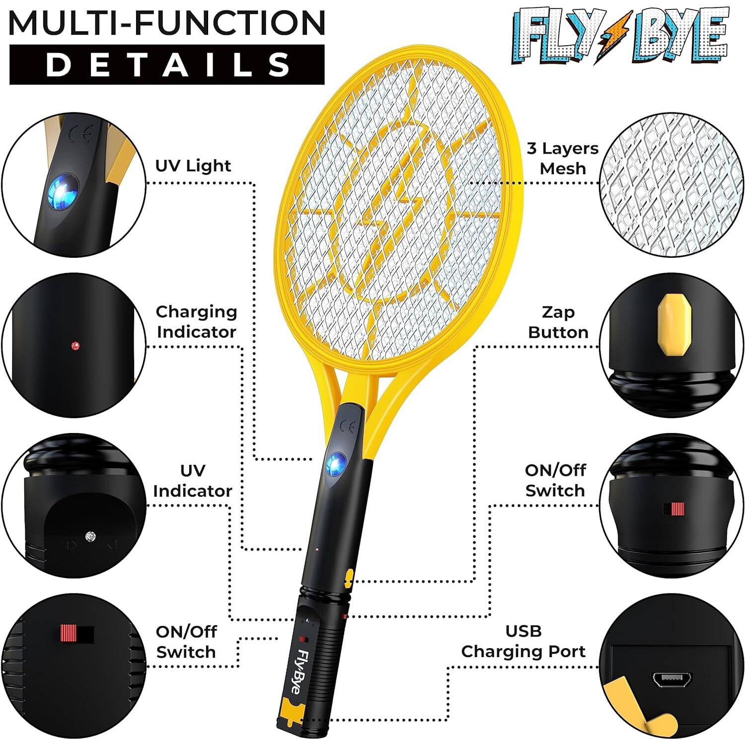 Fly-Bye - XL elektromos légycsapó, USB újratölthető - eMAG.hu