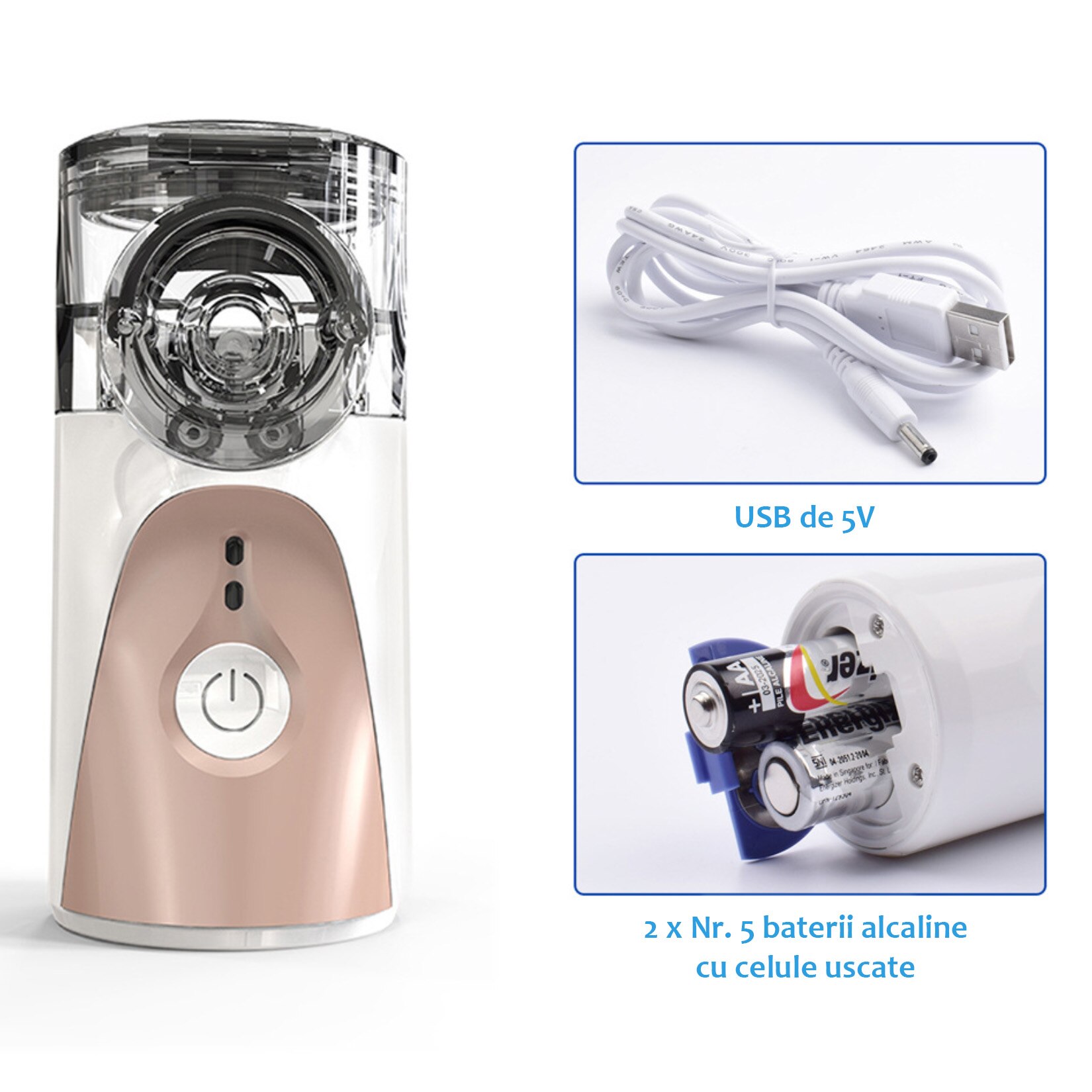 Aparat Aerosoli Wacorresi，Nebulizator ultrasonic，Portabil, Ultra Silentios, Masca, USB-C, pentru ...