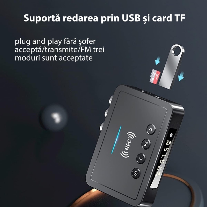 Adaptor audio Bluetooth, Bluetooth 5.0, Plug and play, TF, FM Stereo ...