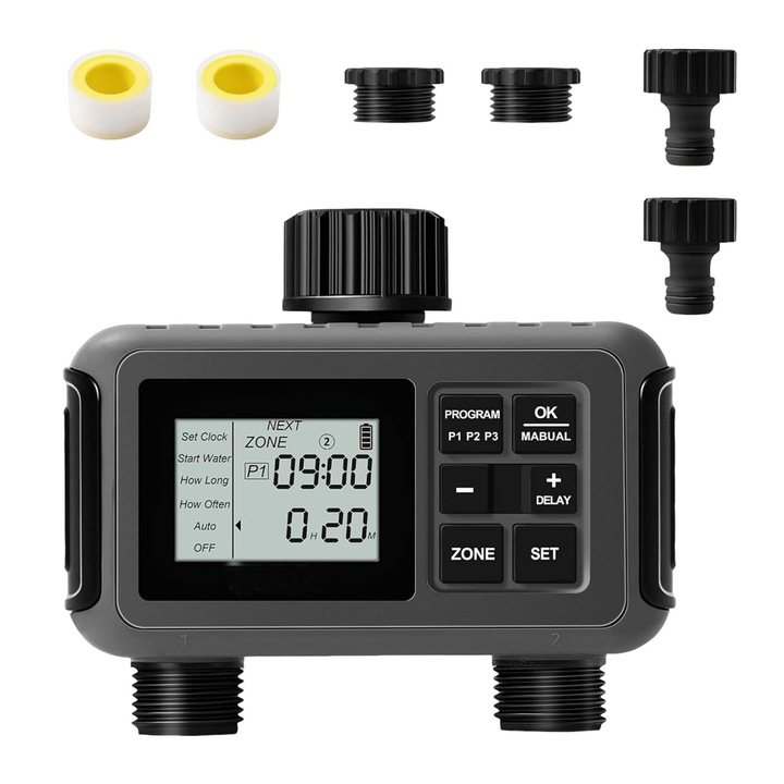 Programator Irigare Gradina, BYONDSELF®, 2 Iesiri, LCD, Programabil ...