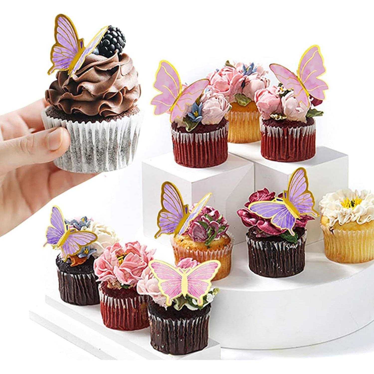 Decoratiune tort Fluturi, 20 bucati, Roz/Mov, Carton - eMAG.ro