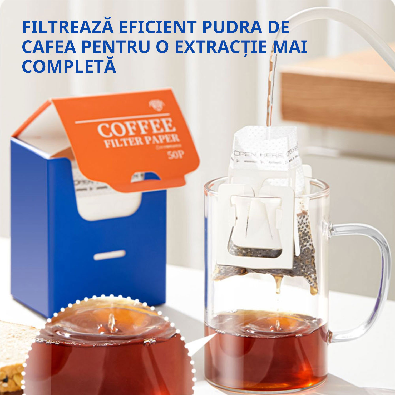 Set 2 Filtre Hartie cafea, cu lingurita aurie, alb, 50 buc, 7.5x9cm ...
