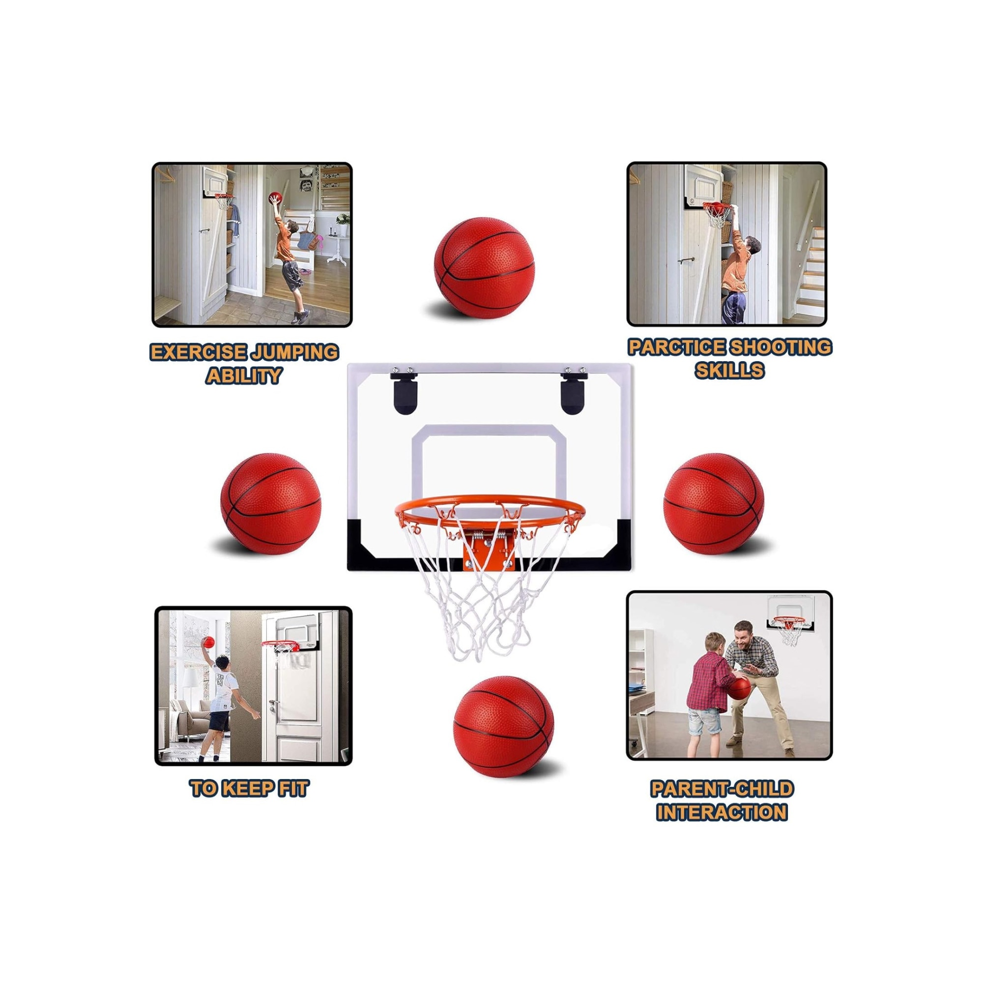 Cos de baschet copii, minge inclusa, inel metalic, panou transparent ...