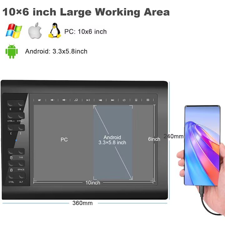 Tableta de desen, 10 x 6 inchi, pentru desen, proiectare si predare ...