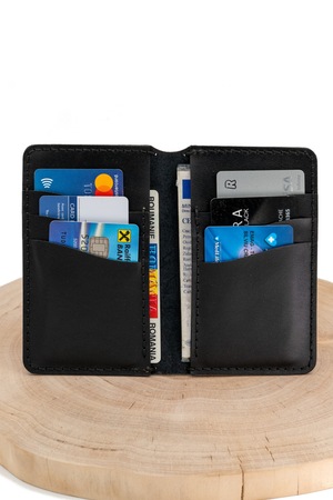 Portofel pentru talon auto, din piele naturala, cusut manual, Negru ...