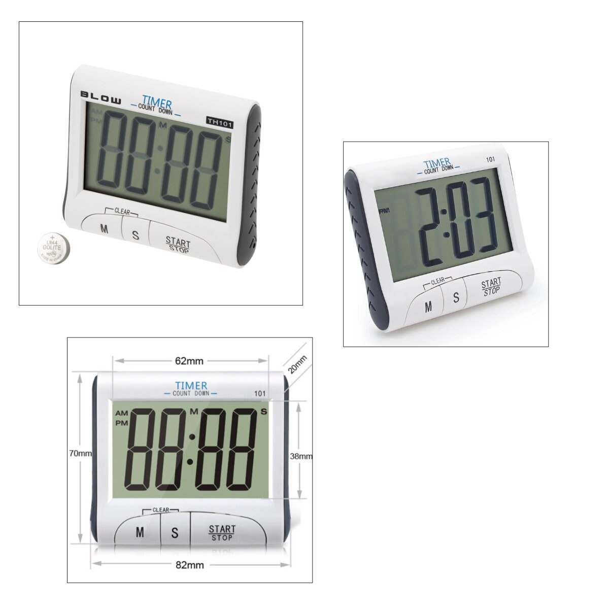 Ceas digital BLOW TH101, de interior, cu alarma si cronometru, suport ...