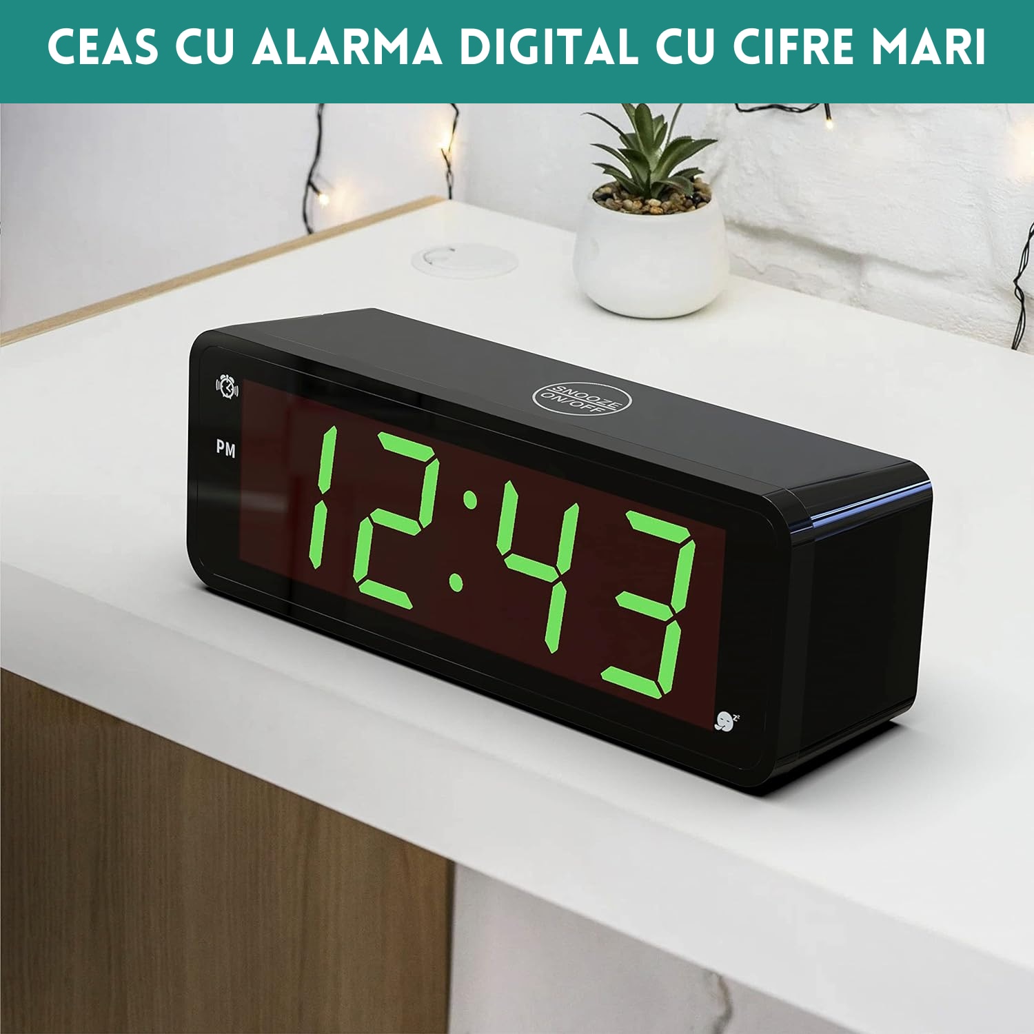 Ceas digital cu alarma si functie de amanare, ecran cu afisaj LED, 12/ ...