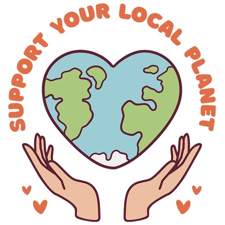 Sticker Cu Planeta Pamant In Forma De Inima Tinuta In Maine, Text In ...