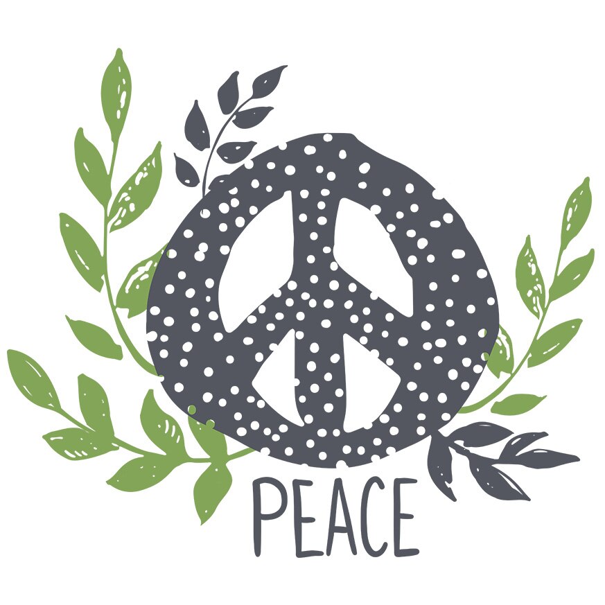 Sticker Cu Simbol Peace Cu Buline Albe, Frunze Verzi In Cerc, Pace ...