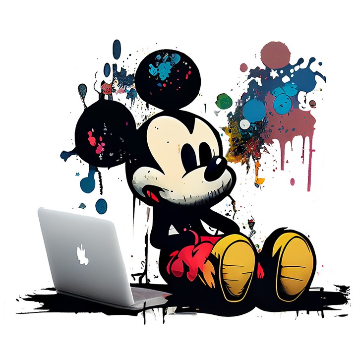 Sticker Cu Pictura Mickey Mouse Cu Un Laptop, Desene Animate, Desenele ...