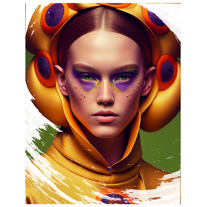 Sticker Cu Portret Fata Par Roscat, Make Up Mov, Palarie Bizara Galbena ...