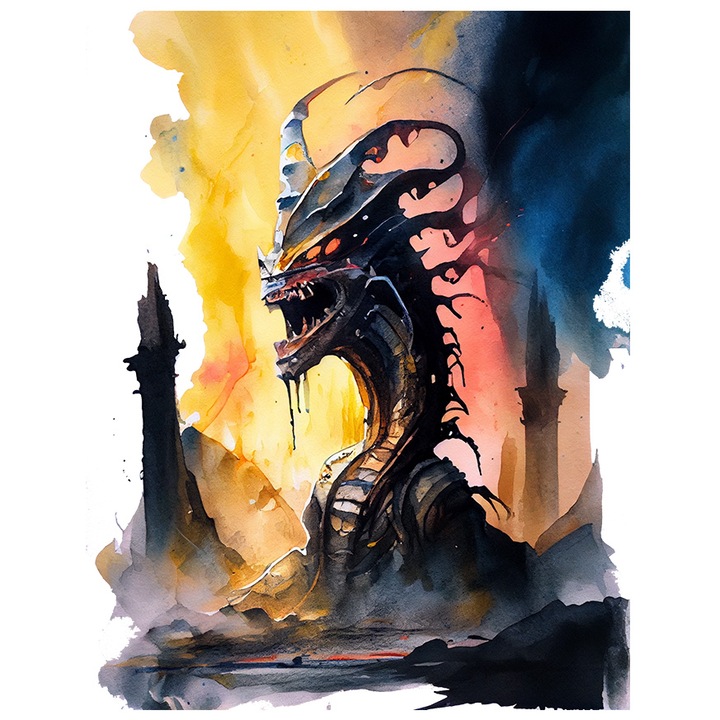 Sticker Cu Dragon Imens Iesind Din Ocean, Turnuri, Iubitorii De Filme ...