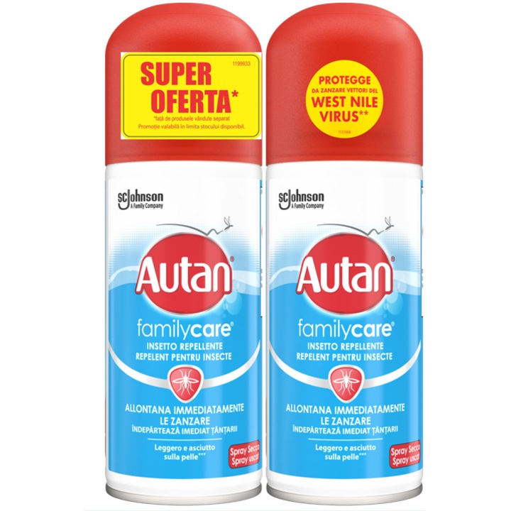 Pachet 2x spray anti-intepaturi insecte Autan Family Care, 2 x 100 ml ...