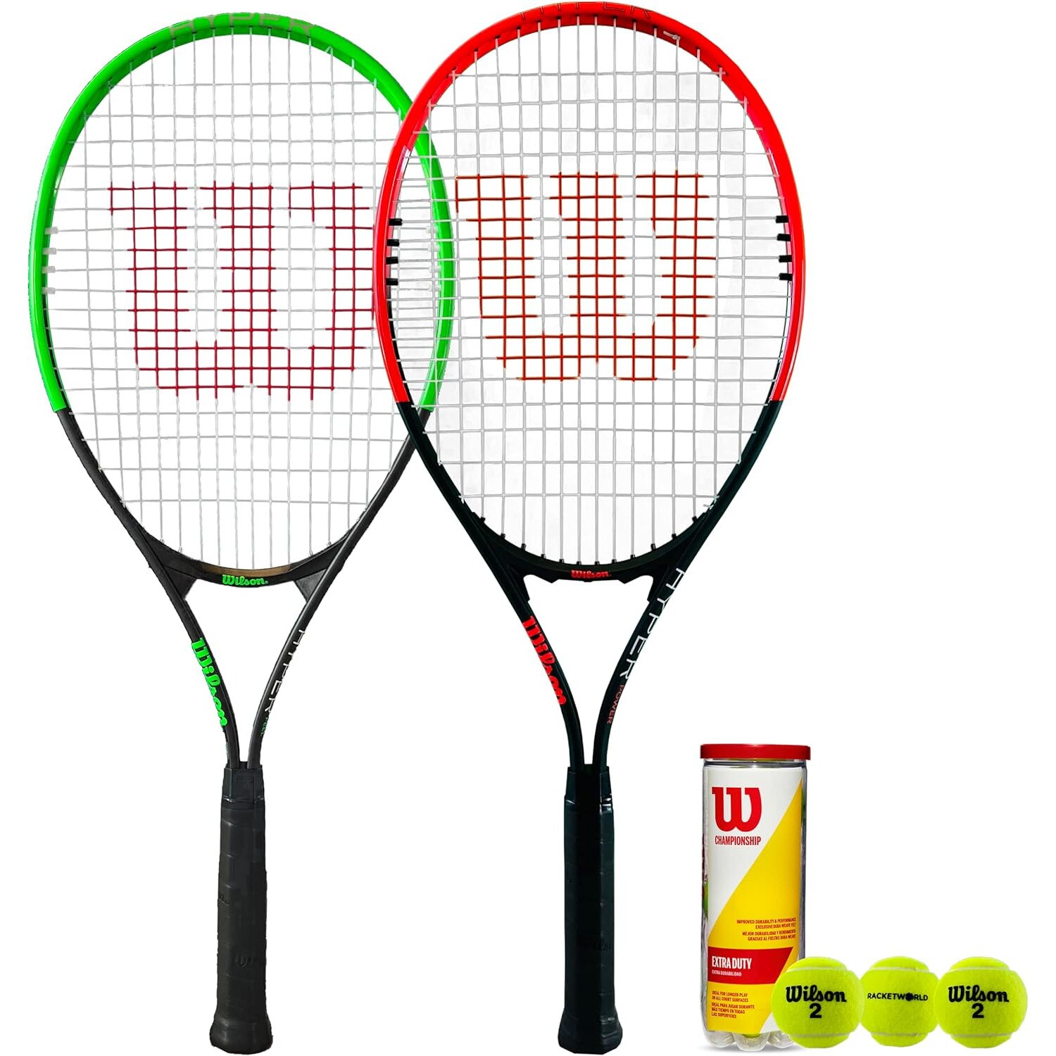 Set 2 rachete de tenis Hyper + 3 mingi Championship, Wilson, Aluminiu ...