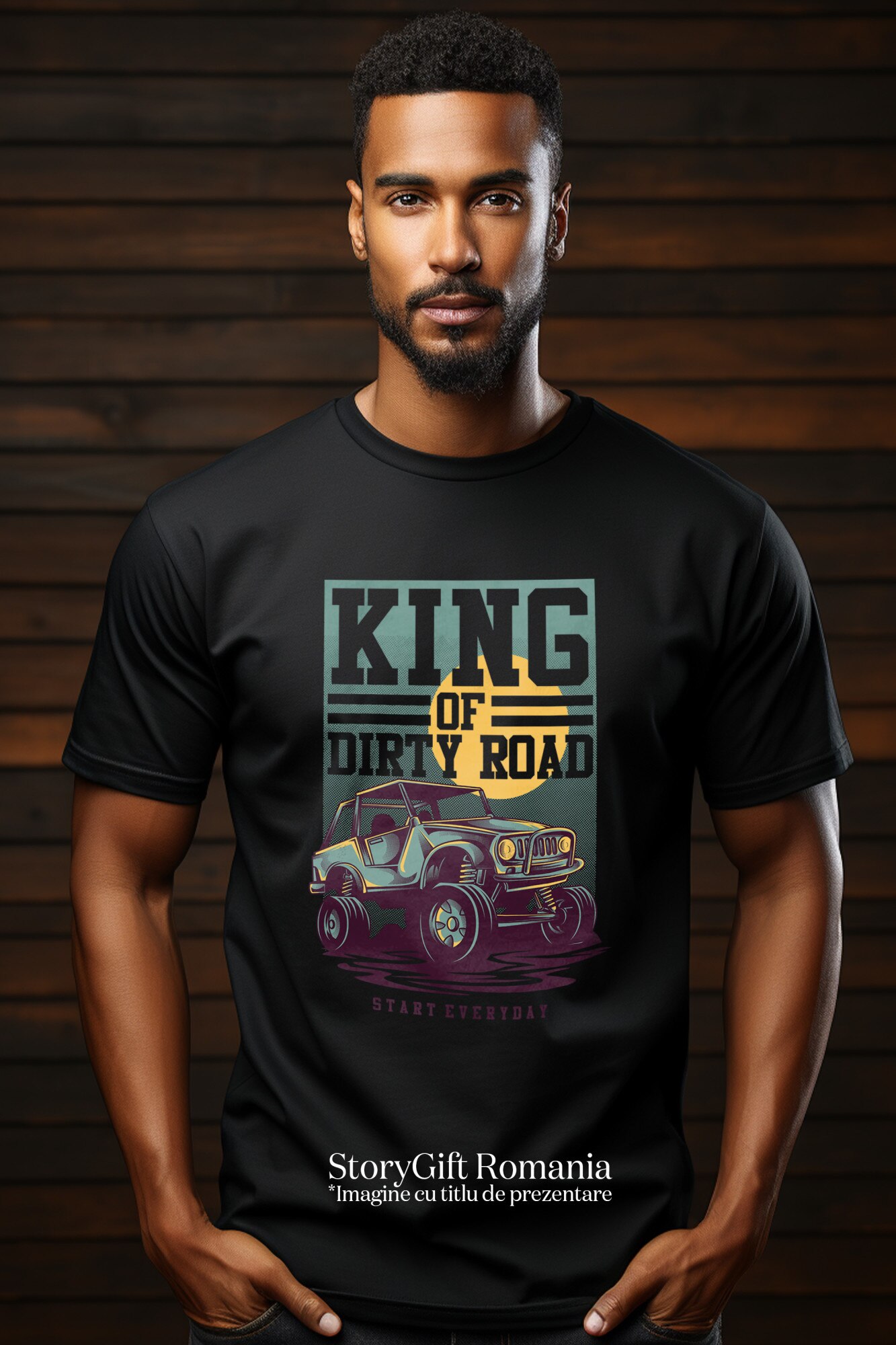 Tricou Barbati Cu Masina mare Monstru De Munte, Text IN Engleza King Of ...
