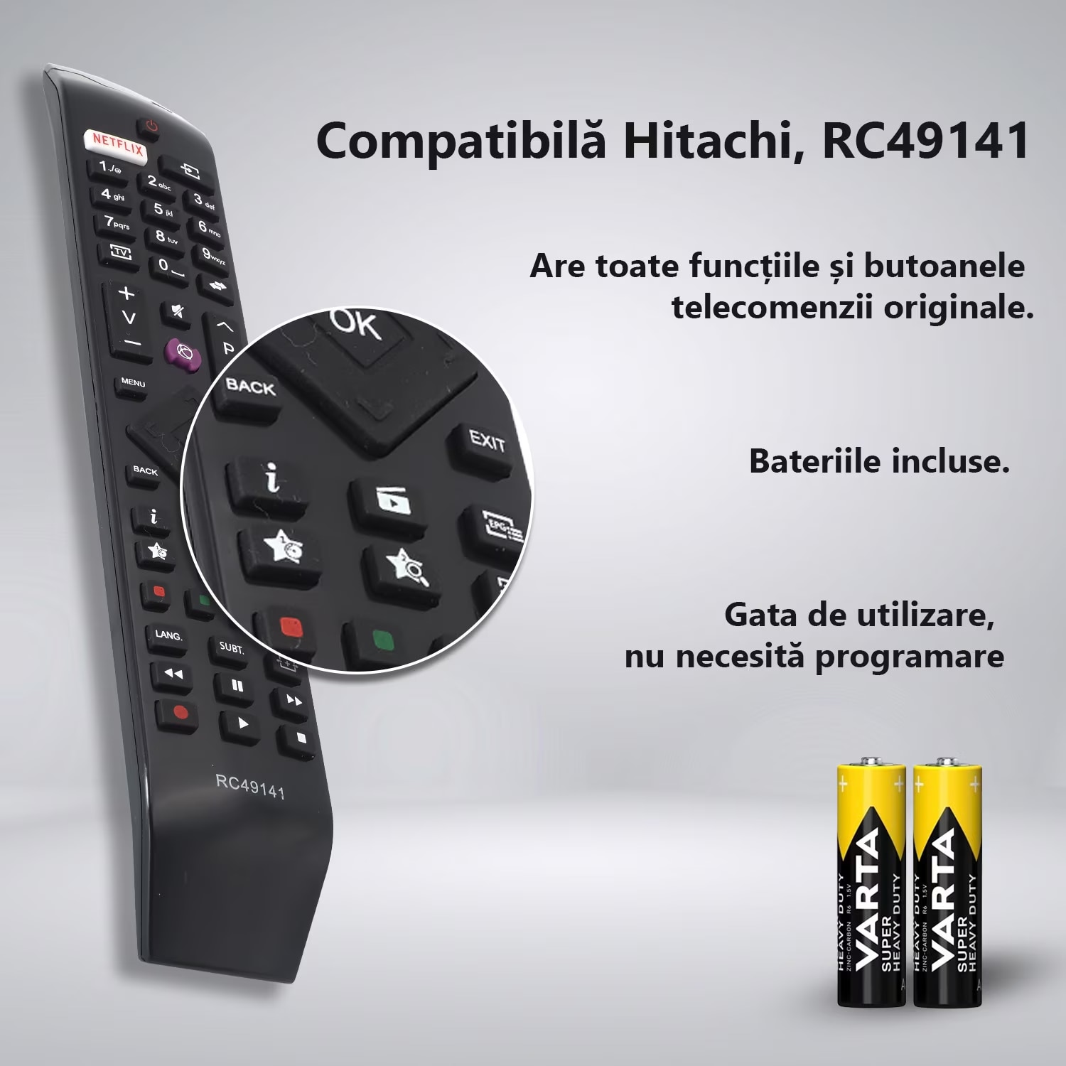Telecomanda TV Compatibila Hitachi, RC49141, Culoare neagra, cu buton ...