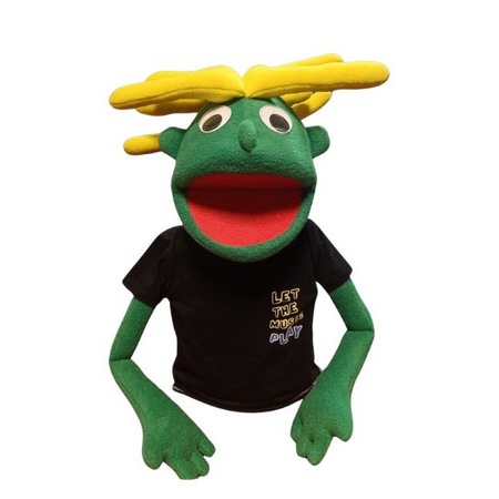 Papusa marioneta Toto, verde, 50 cm, verde, maini flexibile, include ...