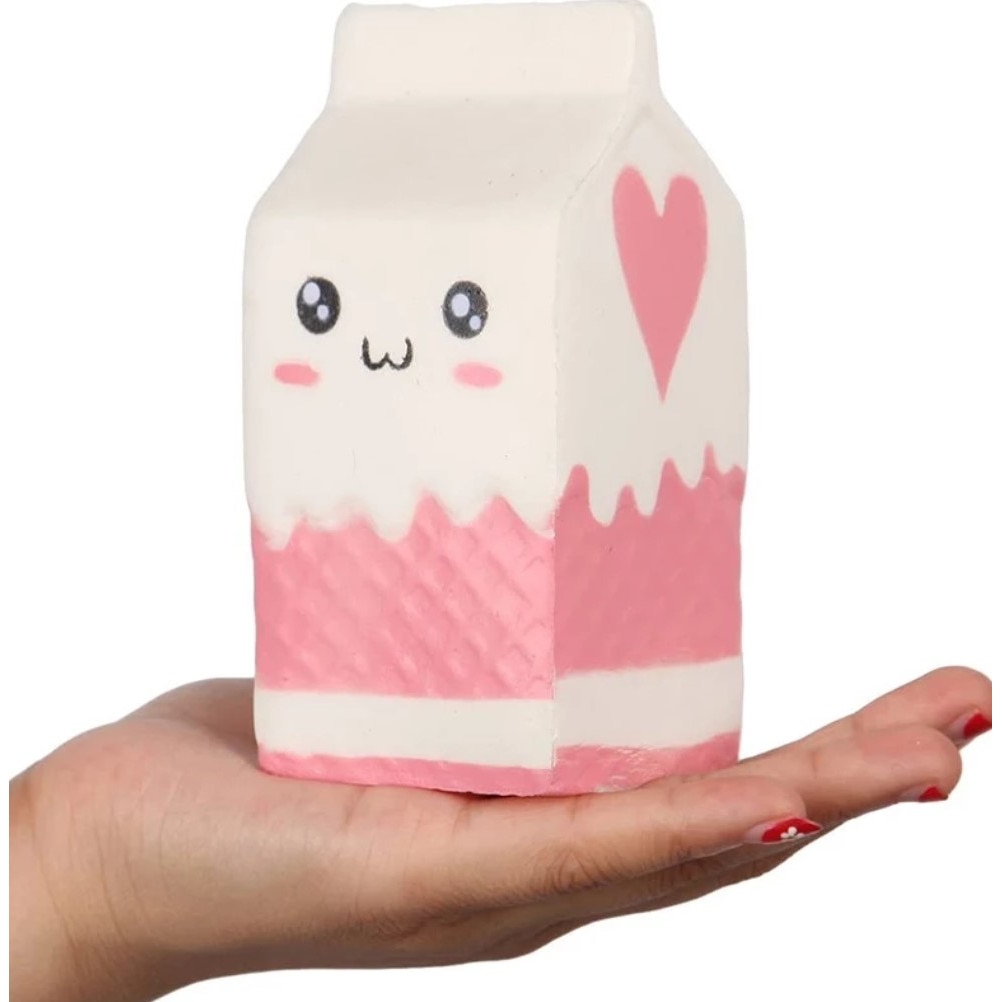 Squishy, anti-stres, model carton de lapte, roz, spuma, 12 cm - eMAG.ro