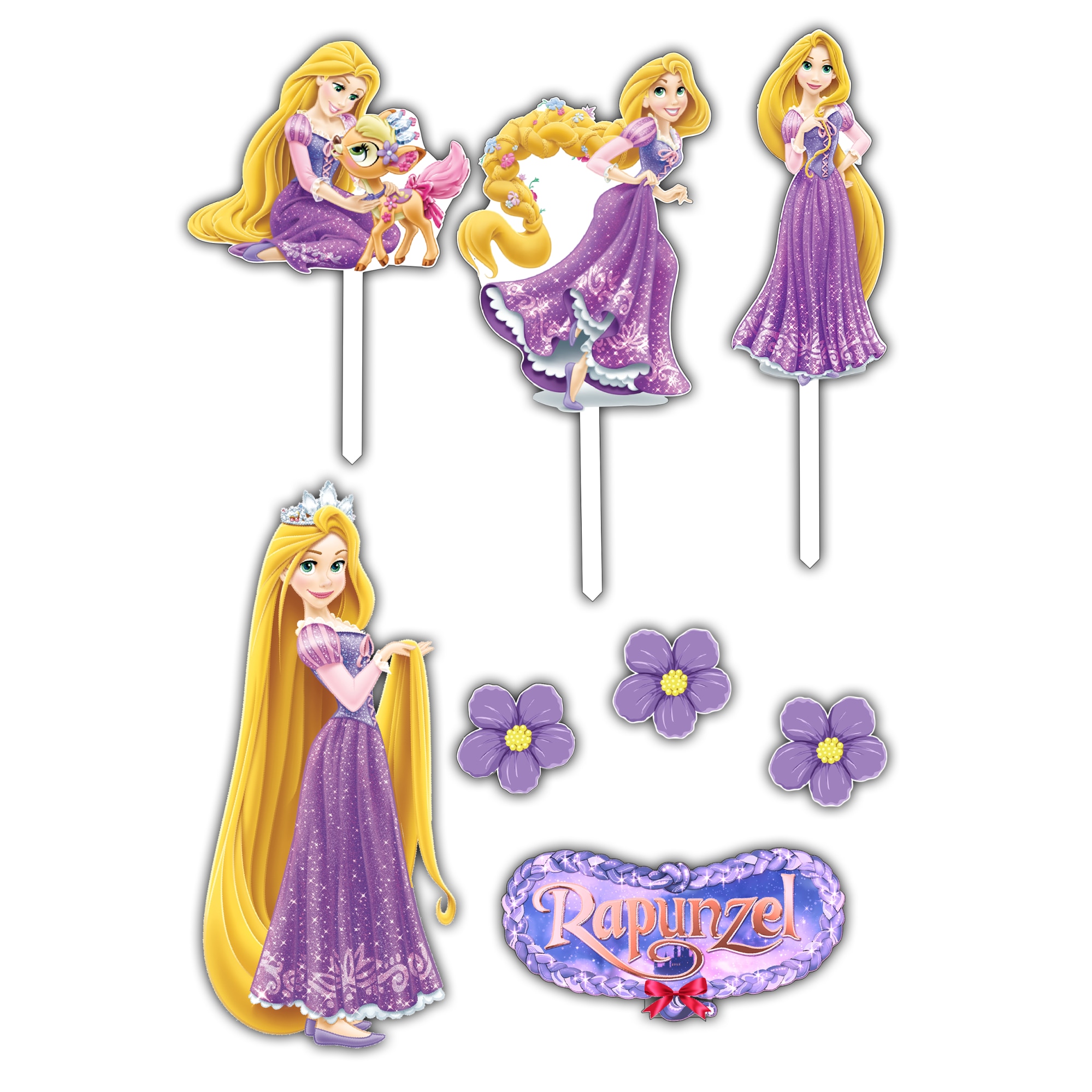 Set 8 figurine tort, Rapunzel, Bloom Atelier, Placaj MDF - eMAG.ro