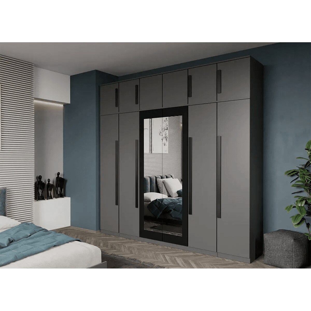 Set dormitor, Dallas, fara comoda, Gri Antarcit, C47, Dulap, Pat ...