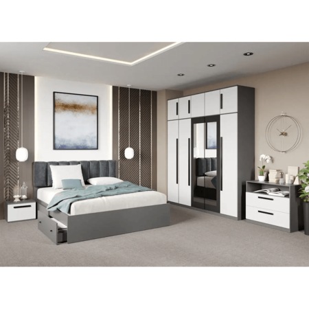 Set dormitor, Alb cu Gri, Dallas, C49, Dulap, Comoda, Pat 160x200 ...