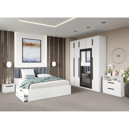 Set dormitor, Dallas, Alb, C53, Dulap, Comoda, Pat 160x200, Noptiere ...