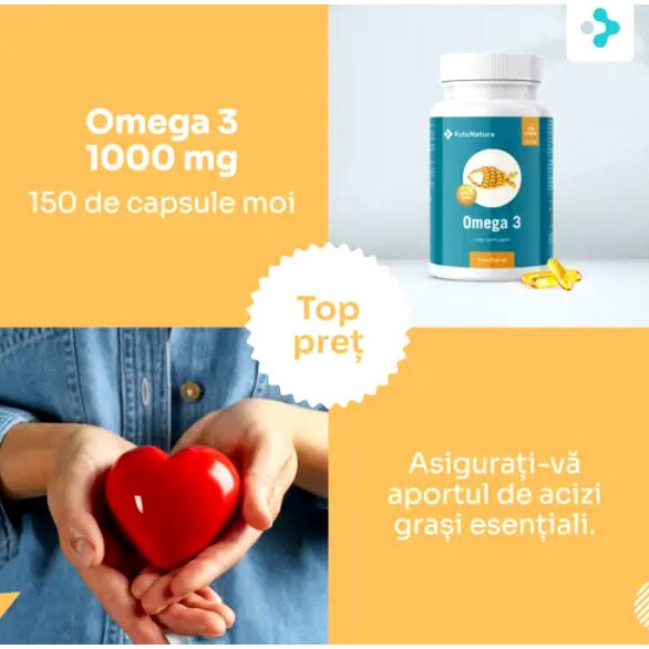 Omega 3 1000 mg, 150 de capsule moi, ajutor cardiovascular, cu vitamina ...