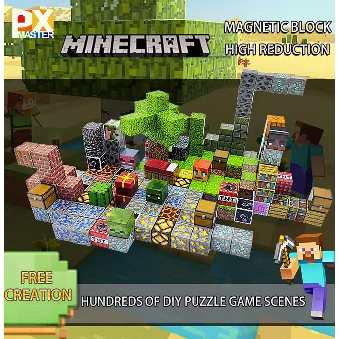 Set de constructie magnetic, Intra in lumea MINECRAFT, 128 piese - eMAG.ro