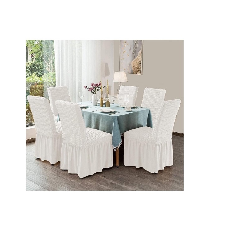 Set 6 huse cu volan pentru scaune cu spatar, bumbac, alb -Concept E ...