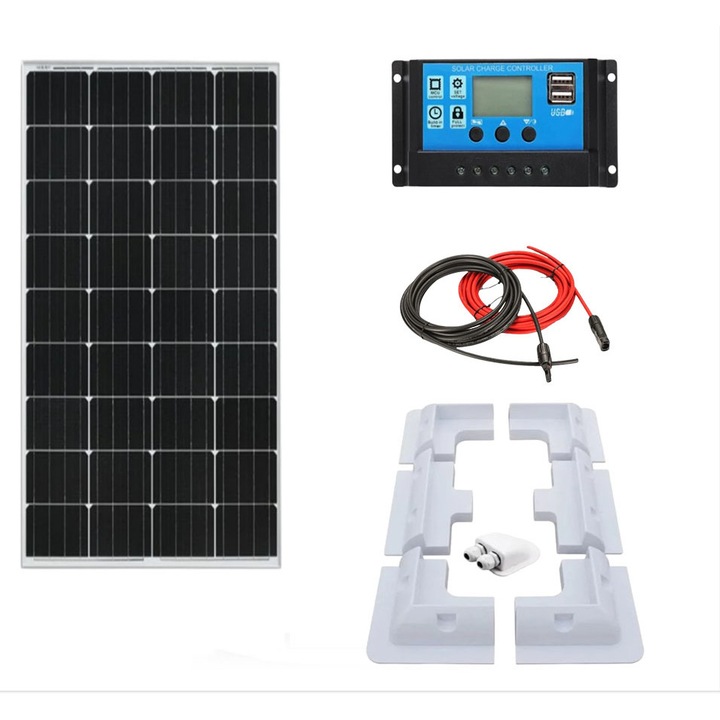 Sistem fotovoltaic panou 50W, controller 30A, kit montare panouri ...