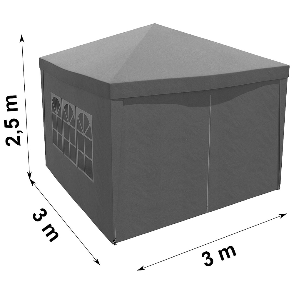 Cort Pavilion Pliabil Automat tip Pop-Up 3x3 m Gri cu Pereti Laterali ...