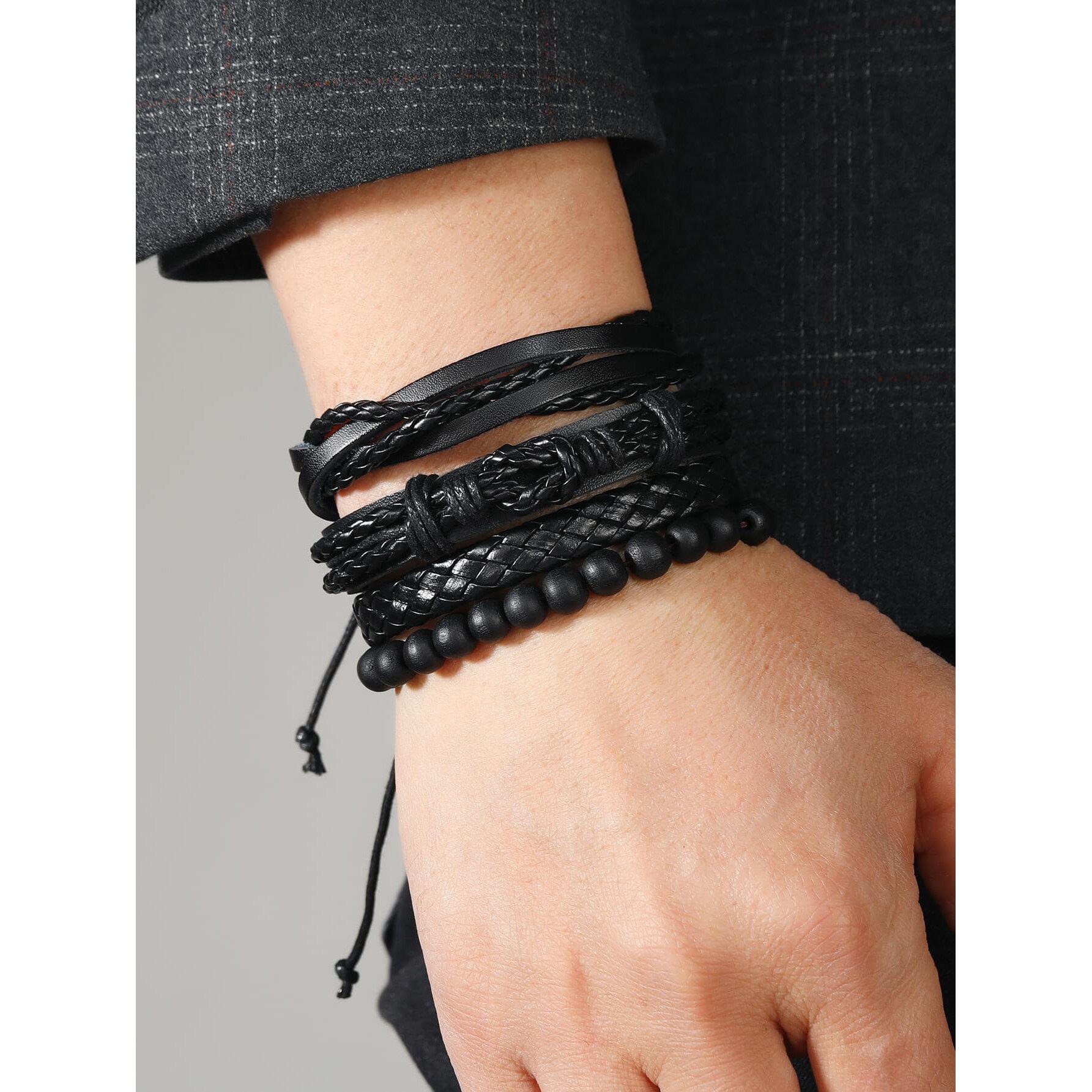 Set 6 bratari barbatesti din piele, cu multiple straturi, 5 regalbile ...