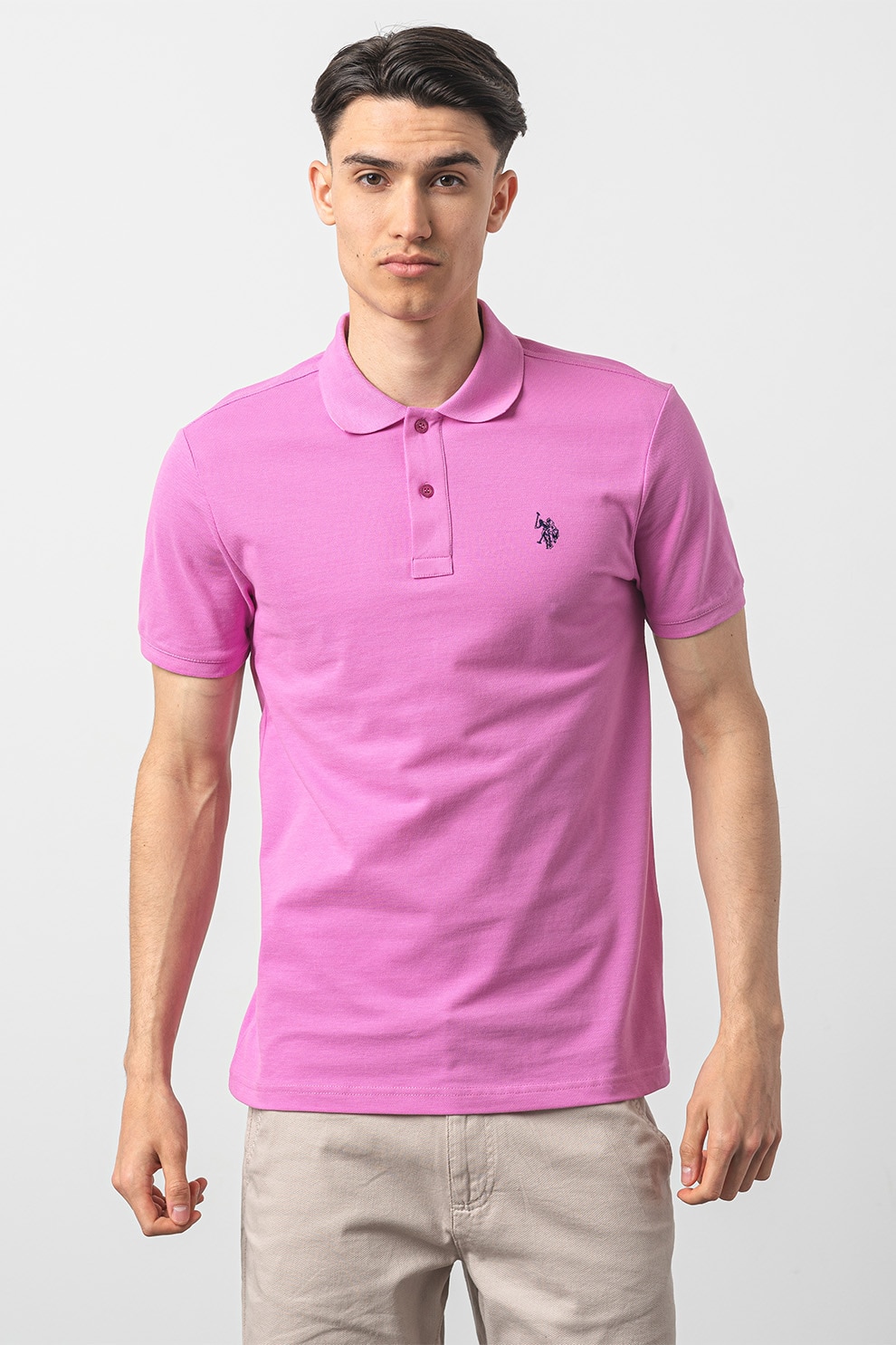 U.S. Polo Assn, Tricou polo slim fit de bumbac, Roz orhidee, L - eMAG.ro