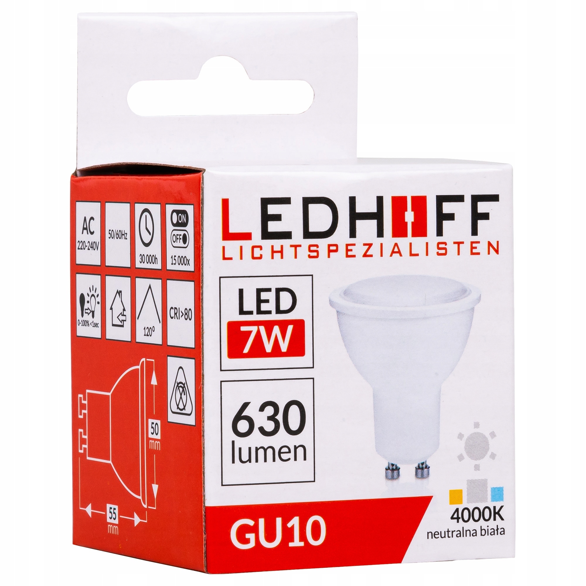 Bec LED spot, Ledarena, GU10, 7W (60W), 630 lm, lumina neutru (4000K ...