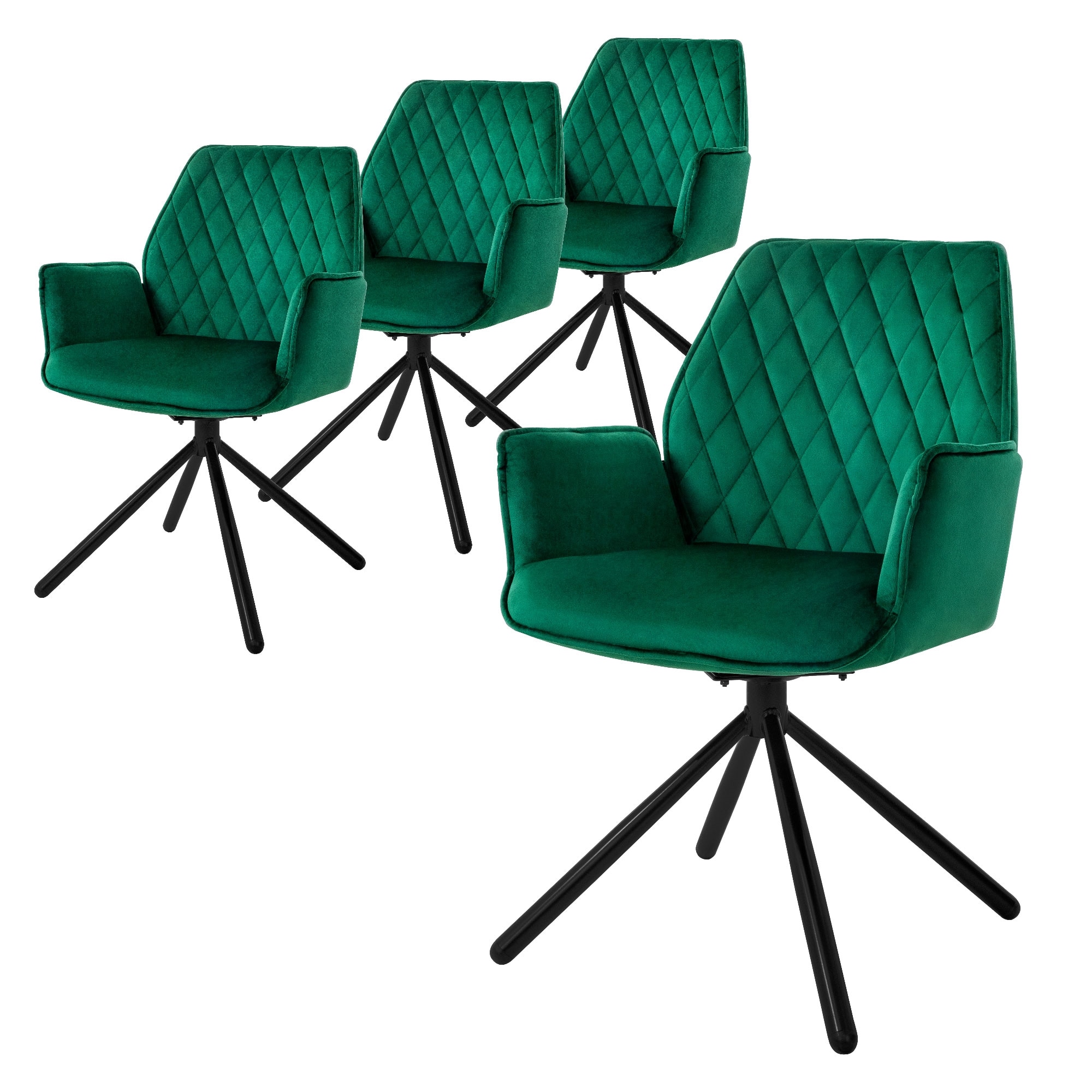 Set de 4 scaune de sufragerie, ML-Design, verde, catifea, 57 x 63 x 90 ...