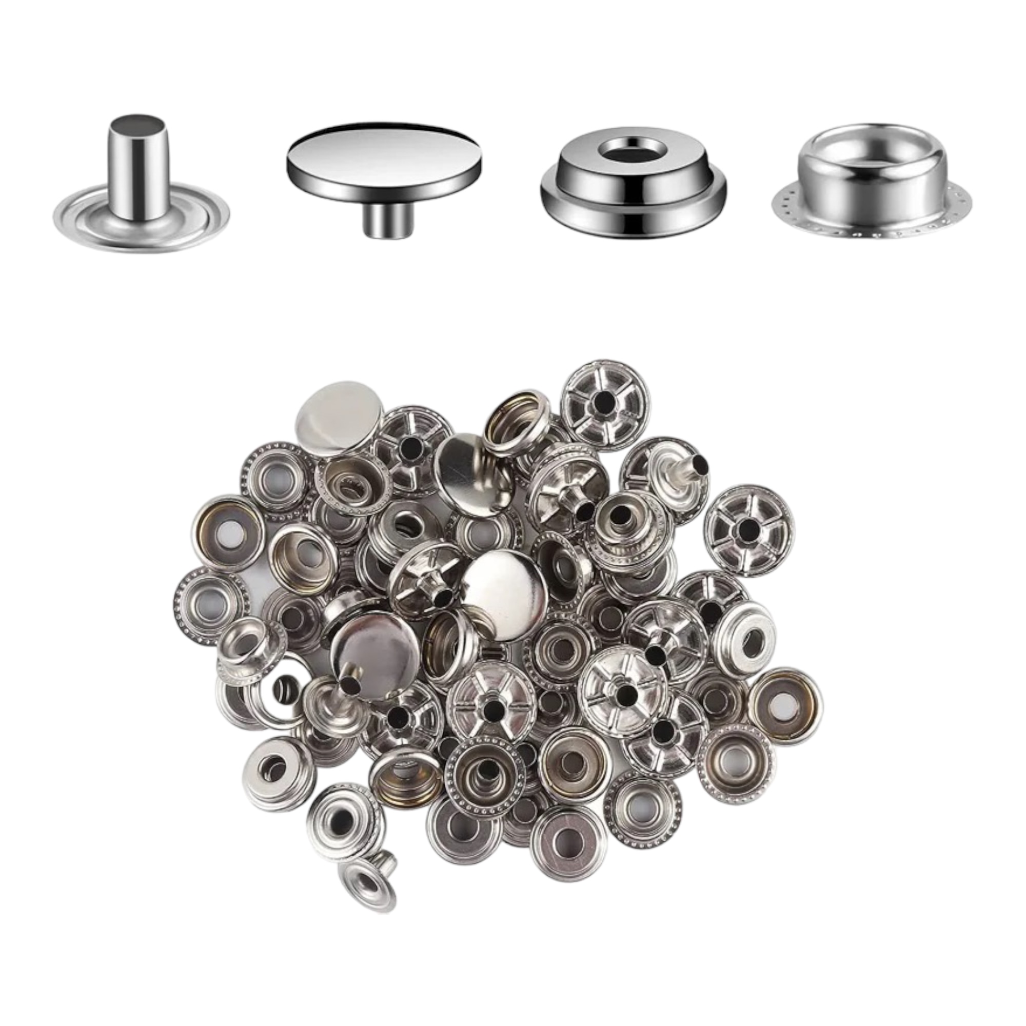 Set 48 de nasturi metalici, 10mm, cu kit inclus de montare, Argintiu ...