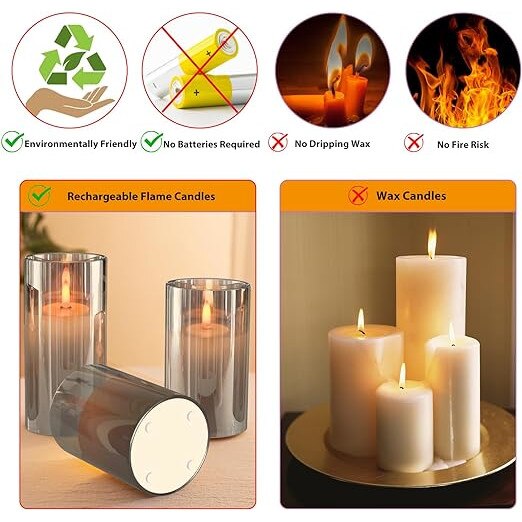Set 3 lumanari LED care palpaie fara flacara cu statie de incarcare si ...