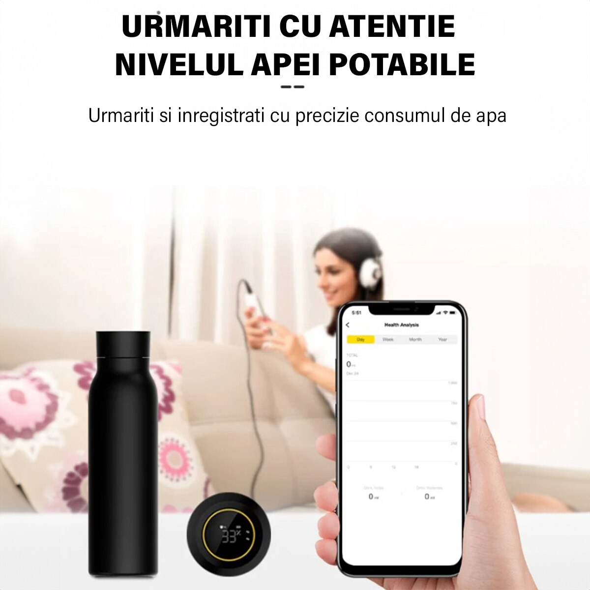 Termos Inteligent cu afisaj Led si Ecran Tactil VisionHub®, indicator ...