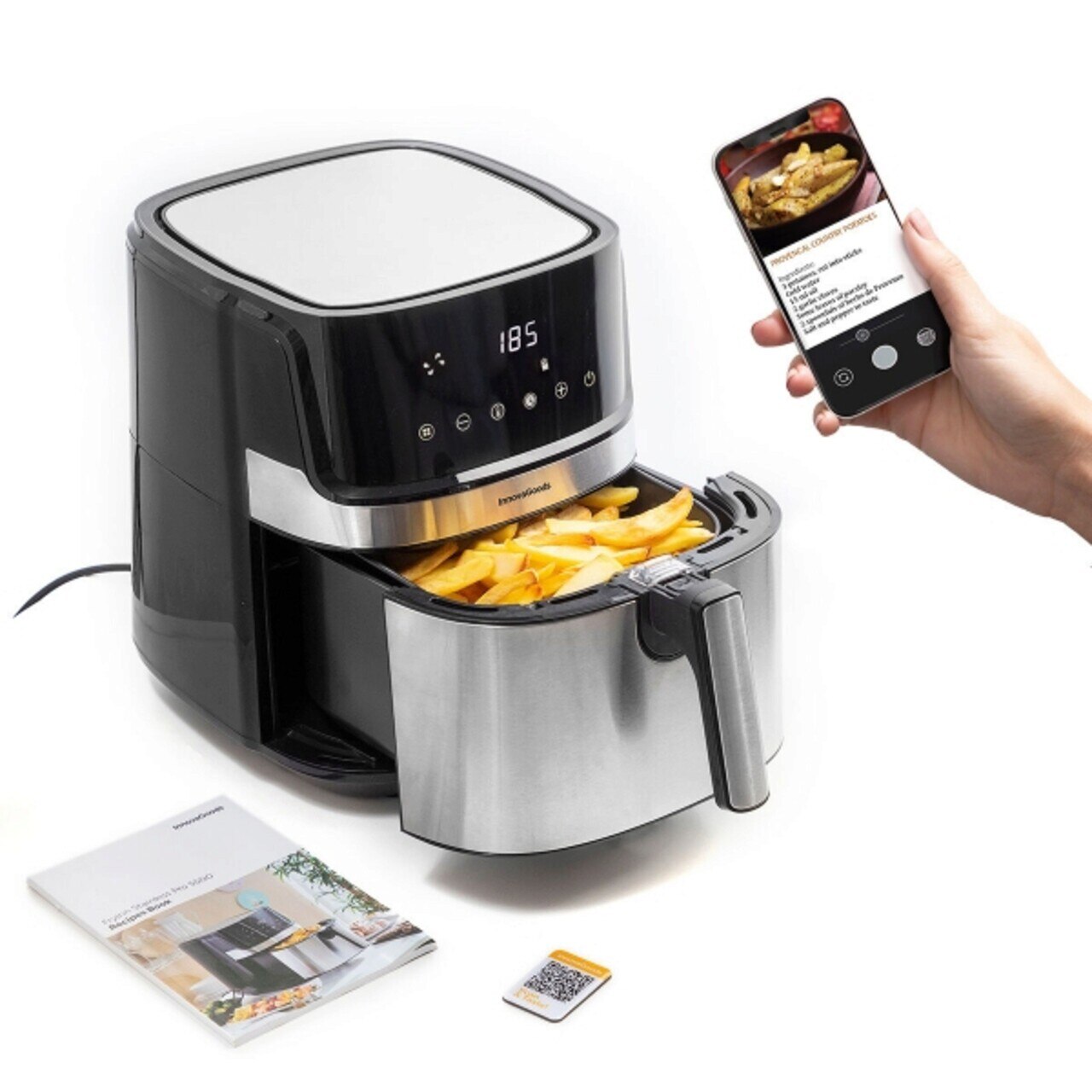 Friteuza cu aer fara ulei InnovaGoods, Fryinn Pro 5500, 1700 W, 5.5 L ...