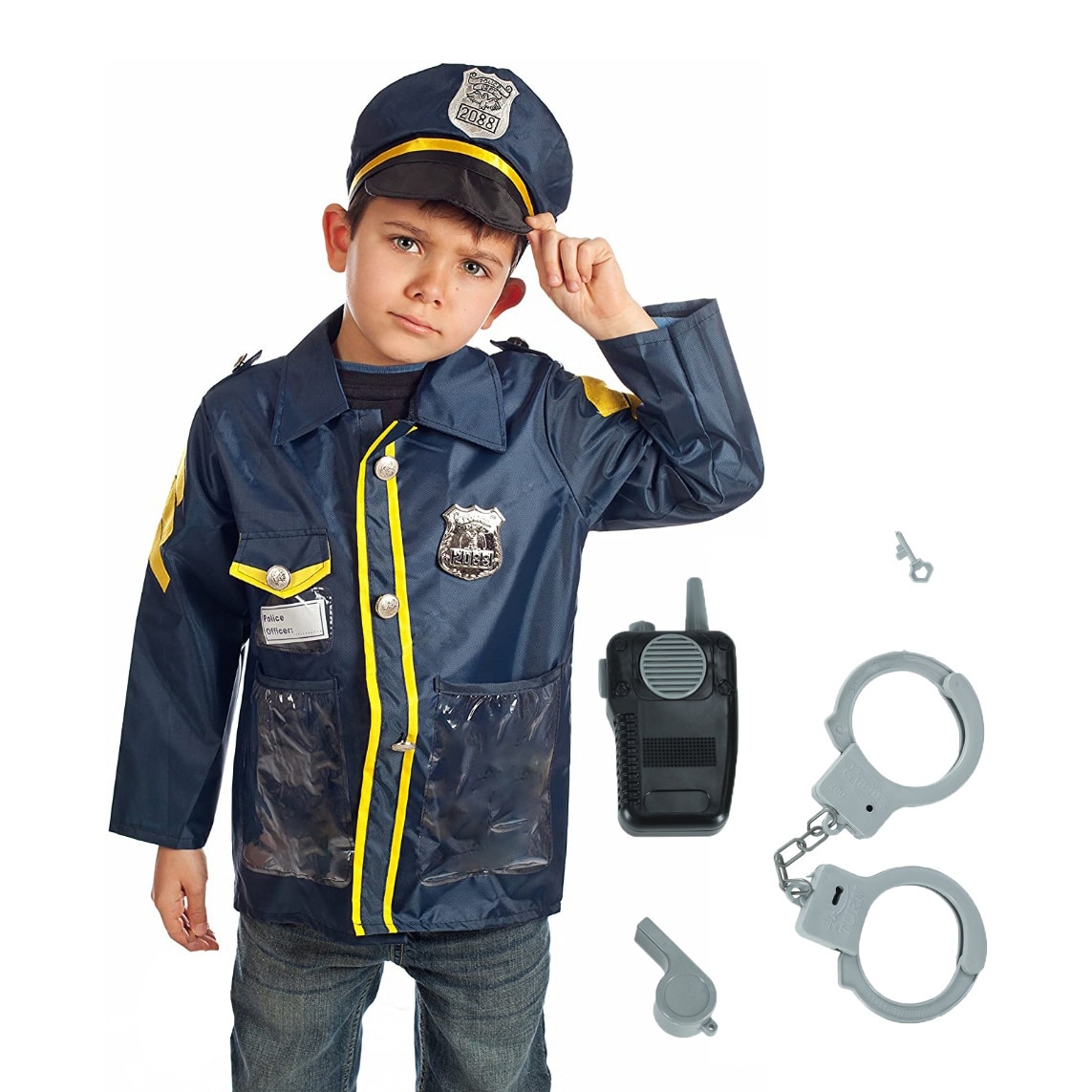 Costum de politist pentru copii, Zola®, 2 piese si accesorii catuse cu ...