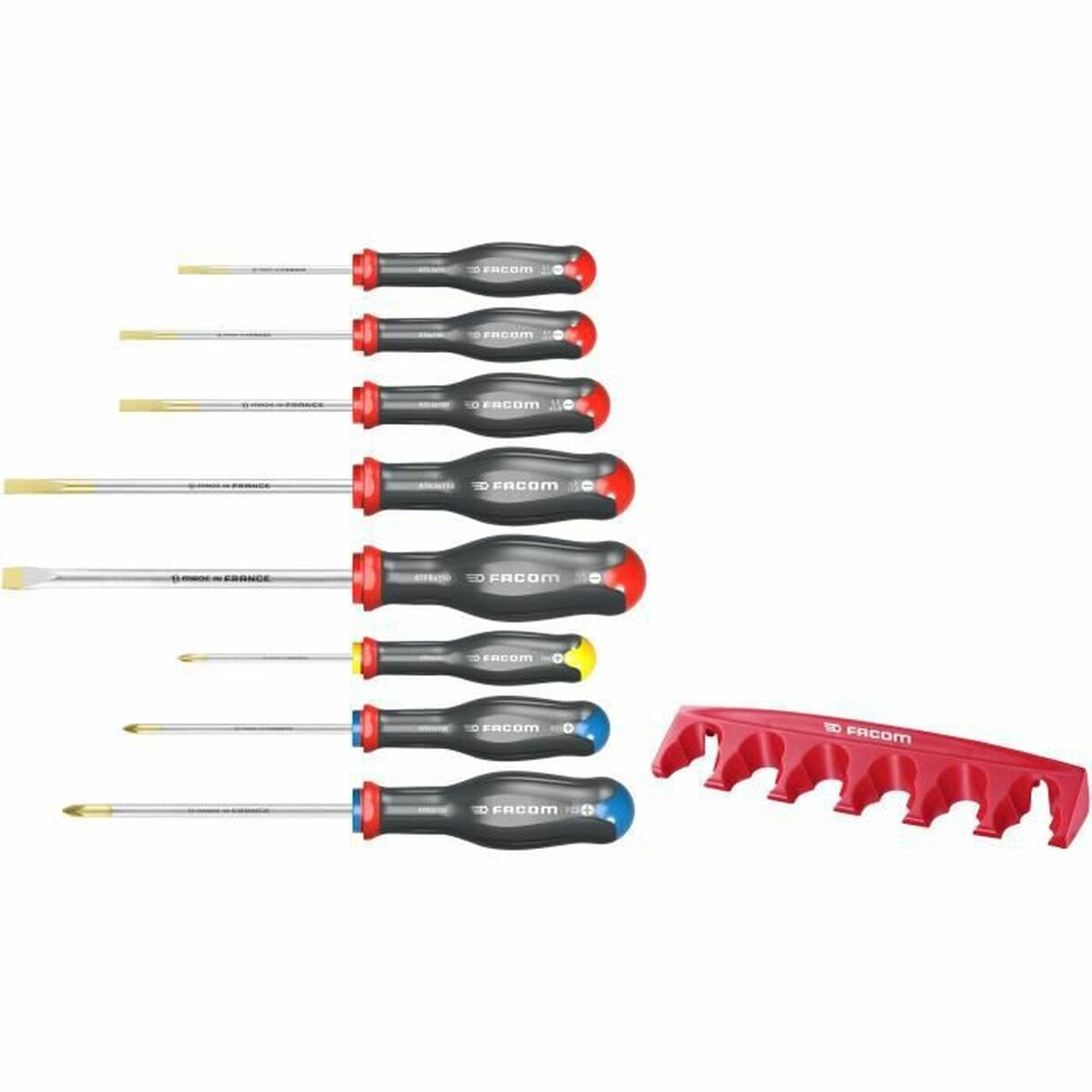 Set 8 surubelnite, Facom, pana si pozidrive, cu suport, multicolor ...