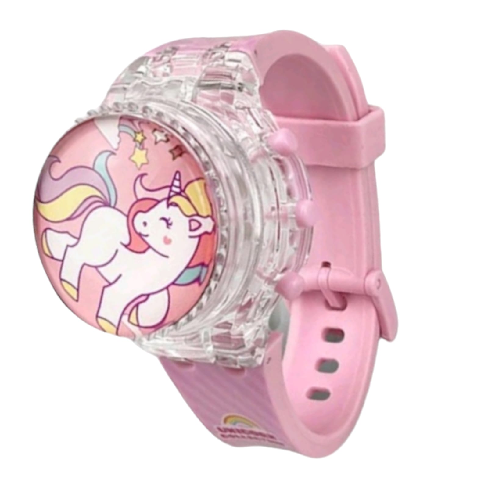 Ceas digital copii cu design unicorn cu led, capac rotativ si muzica ...