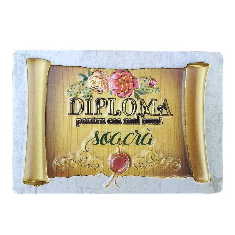 Magnet in forma de sul tip papirus, reprezentand o diploma cu text ...